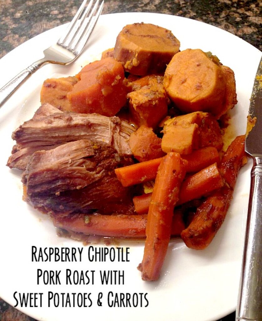 Slow Cooker Raspberry Chipotle Pork Roast, Sweet Potatoes & Carrots
